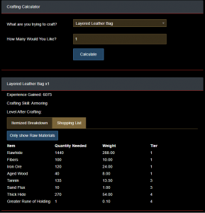 New World Crafting Materials and Experience Calculator - SteamAH