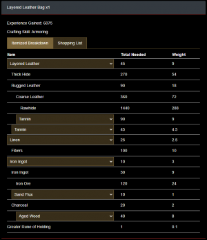 New World Crafting Materials and Experience Calculator - SteamAH